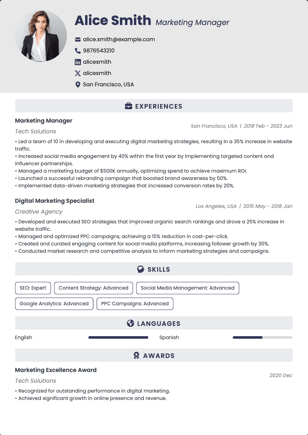 Social Media Manager Resume Example | Professional Template | QuickCV